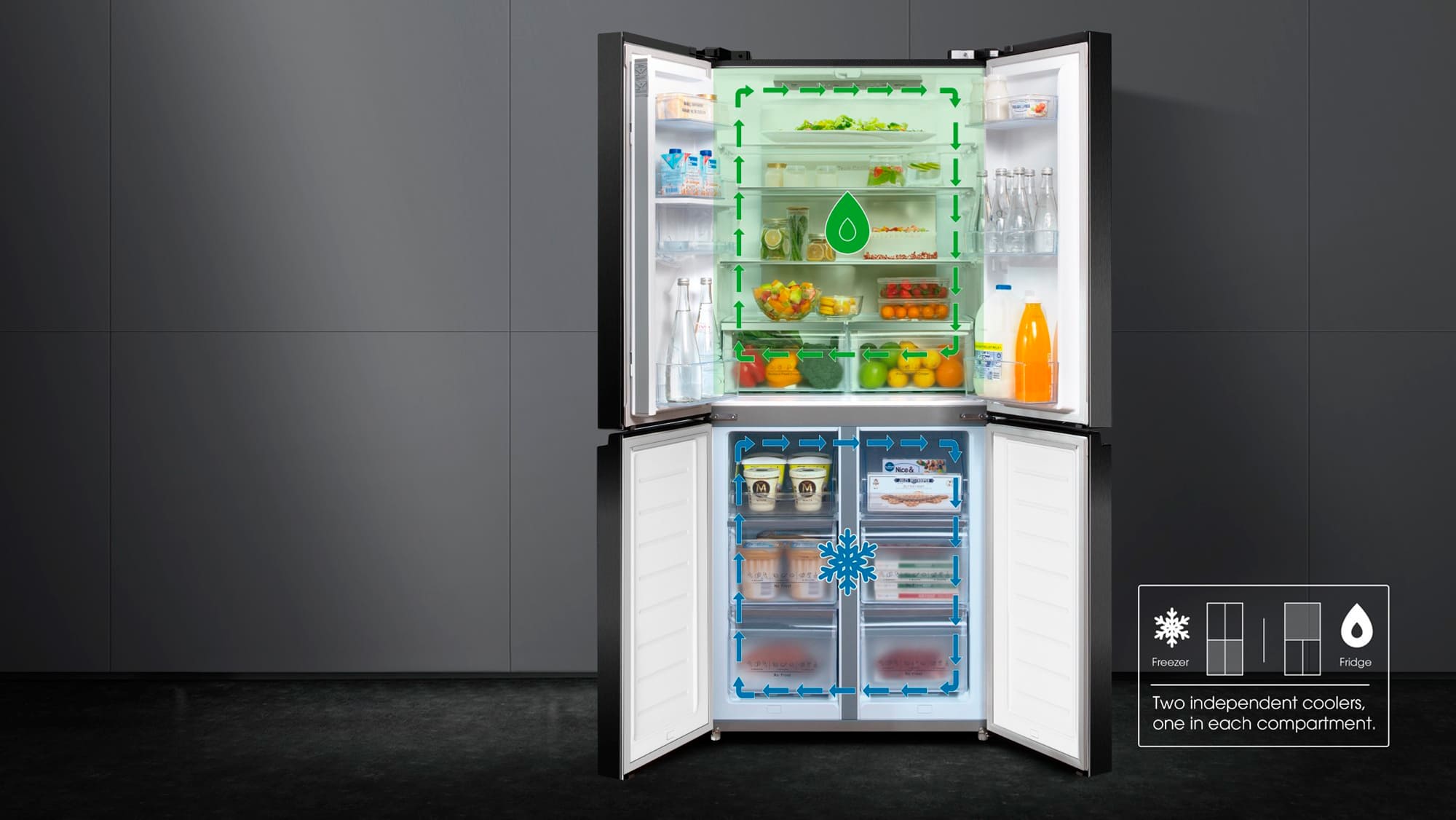 Frigorífico Hisense Cajón Francés RF749N4SWSE, Dispensador