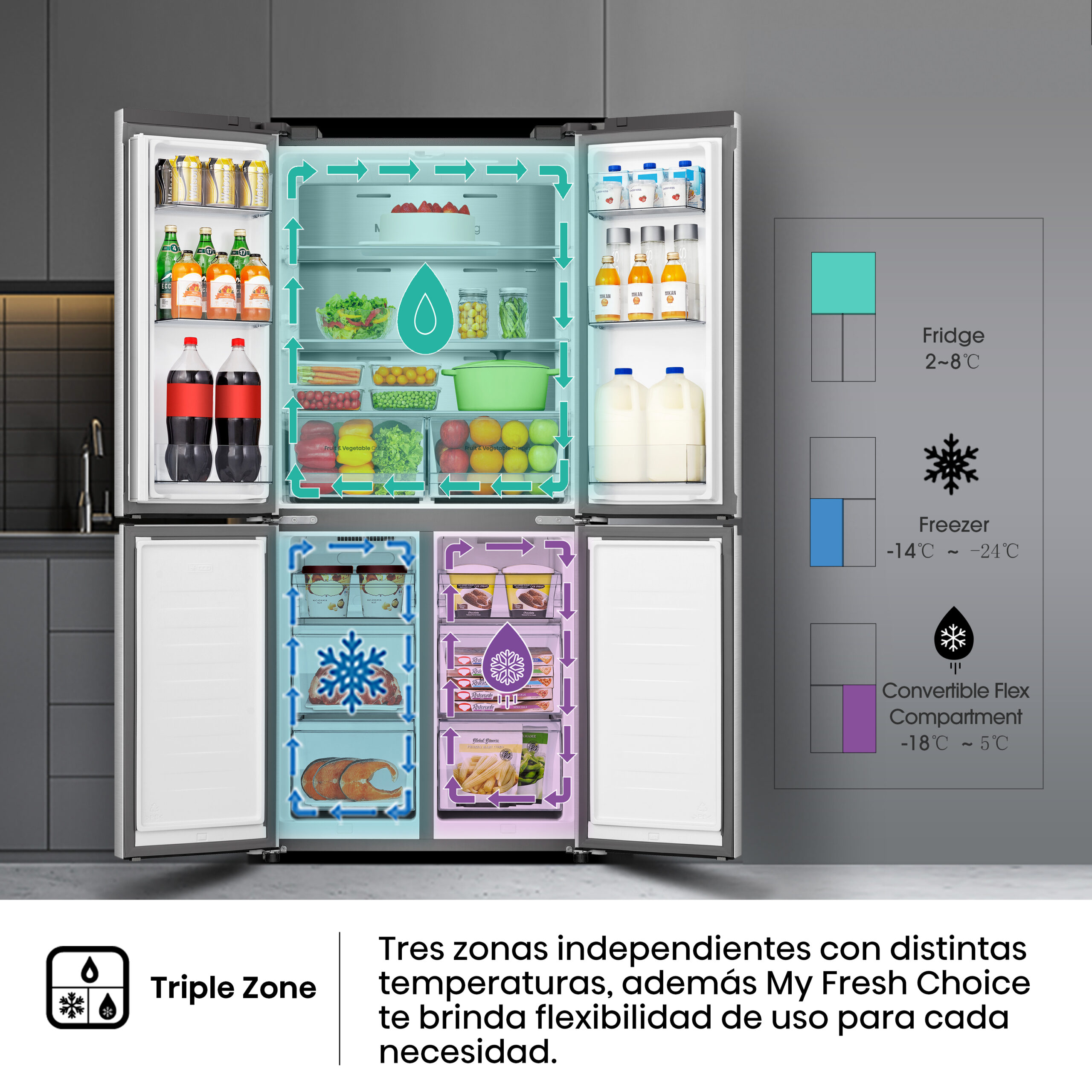 Hisense RQ5P470SAID - Frigorífico Americano 4 Puertas, Clase D , 483L, Inox