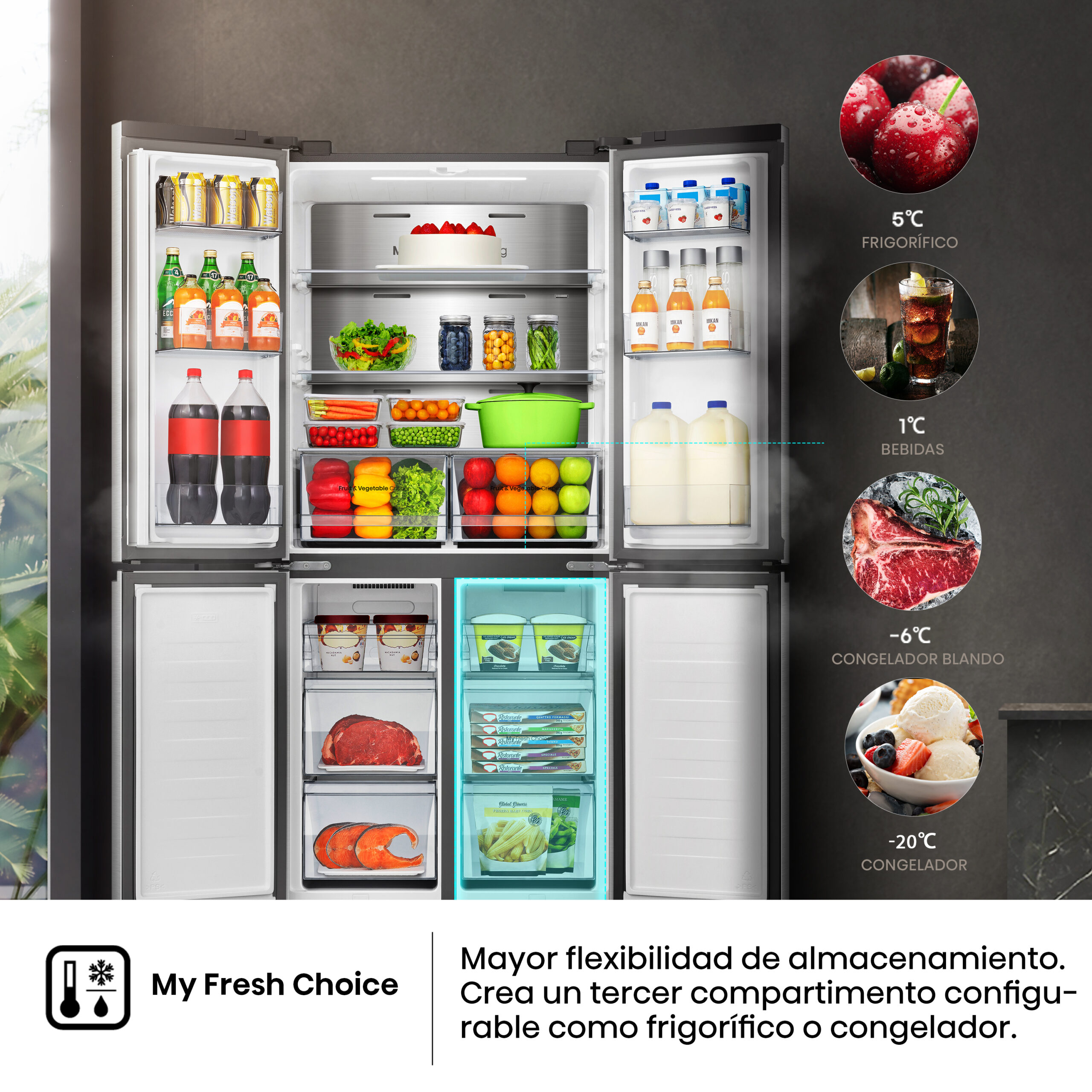 Hisense RQ5P470SAID - Frigorífico Americano 4 Puertas, Clase D , 483L, Inox