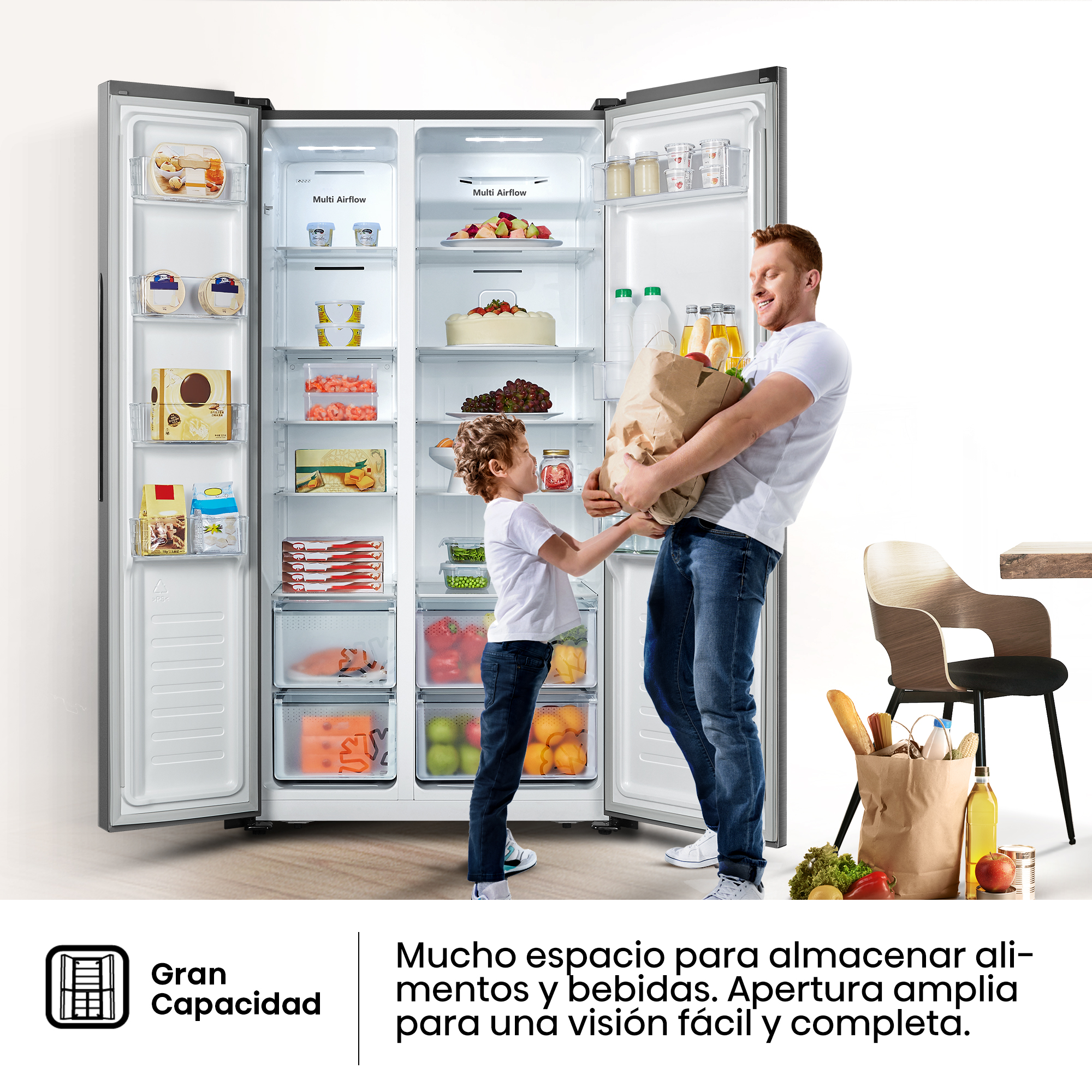 Hisense RS677N4ACC - Frigorífico Americano Side By Side, Clase C, 519L