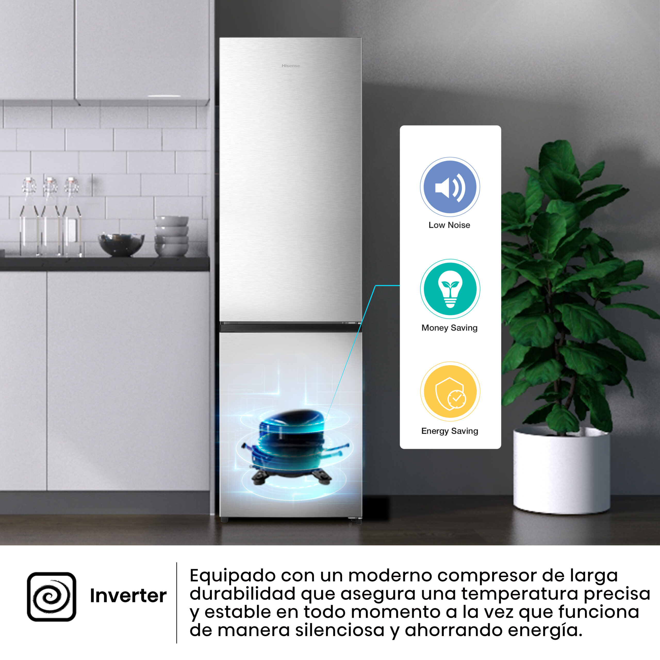 Hisense RB440N4ACA - Frigorífico Combi 2 Puertas, Clase A , 336L