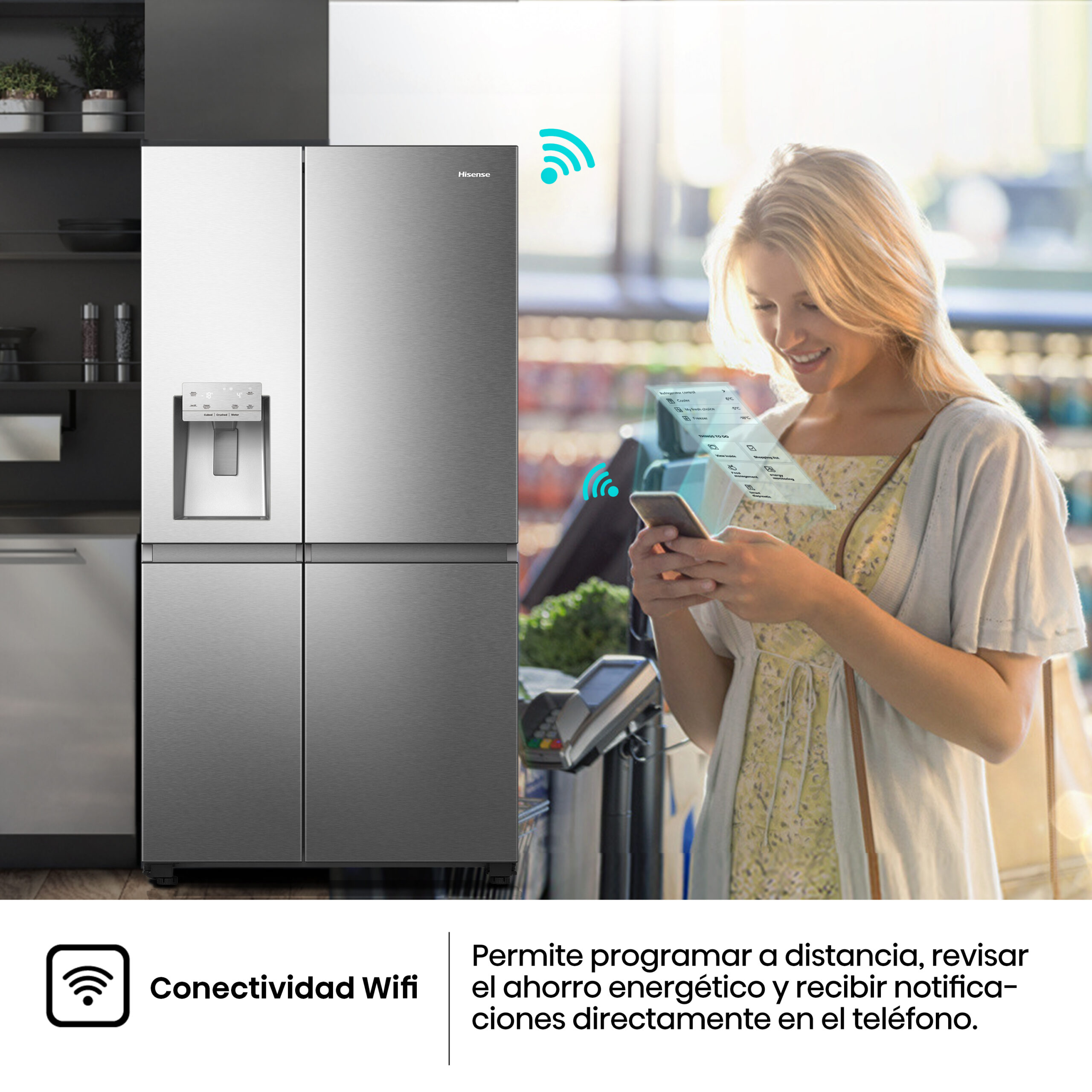 Hisense RS818N4TIC - Frigorífico Americano Side By Side, Clase C, 632L