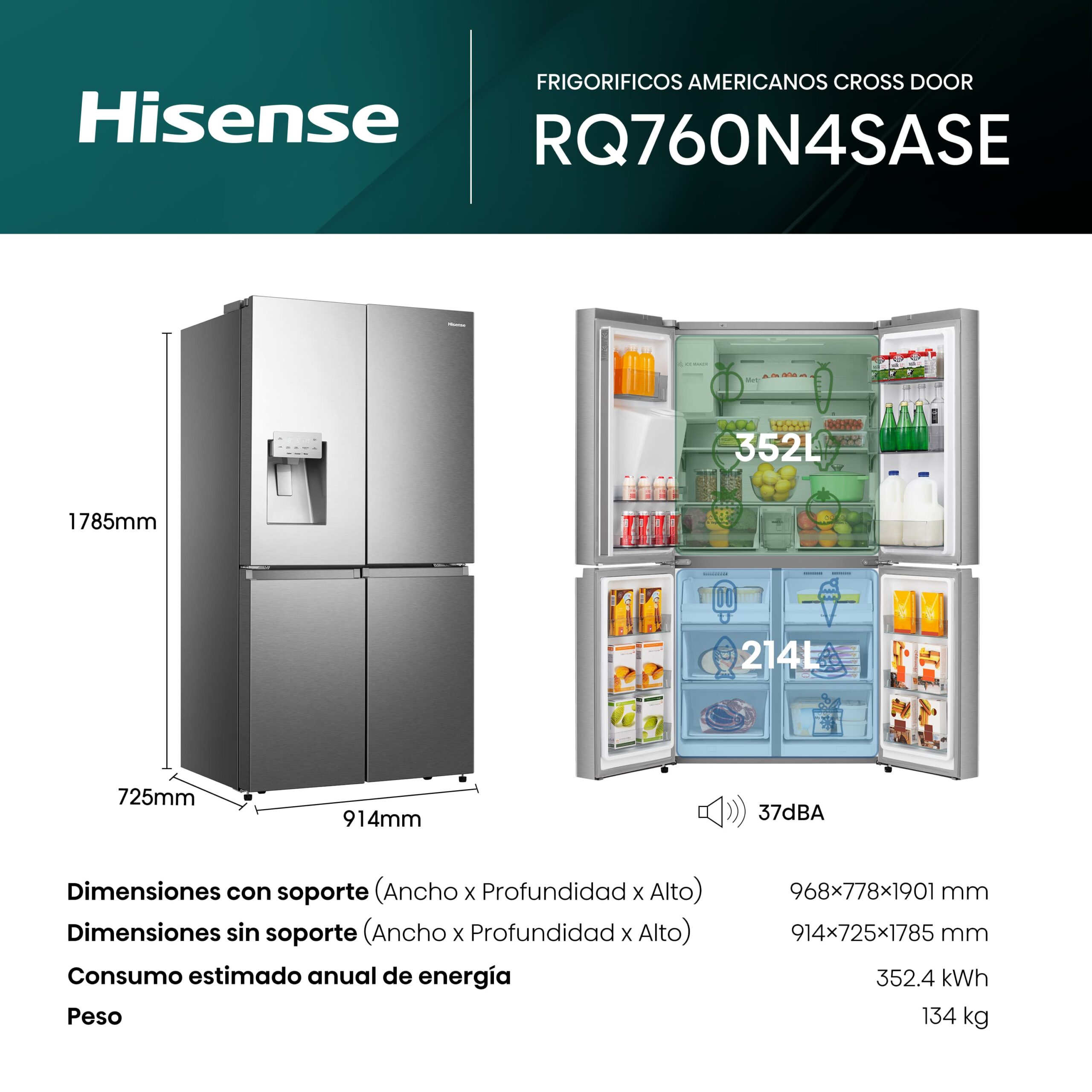 Frigorífico Hisense 4 Puertas RQ760N4SASE