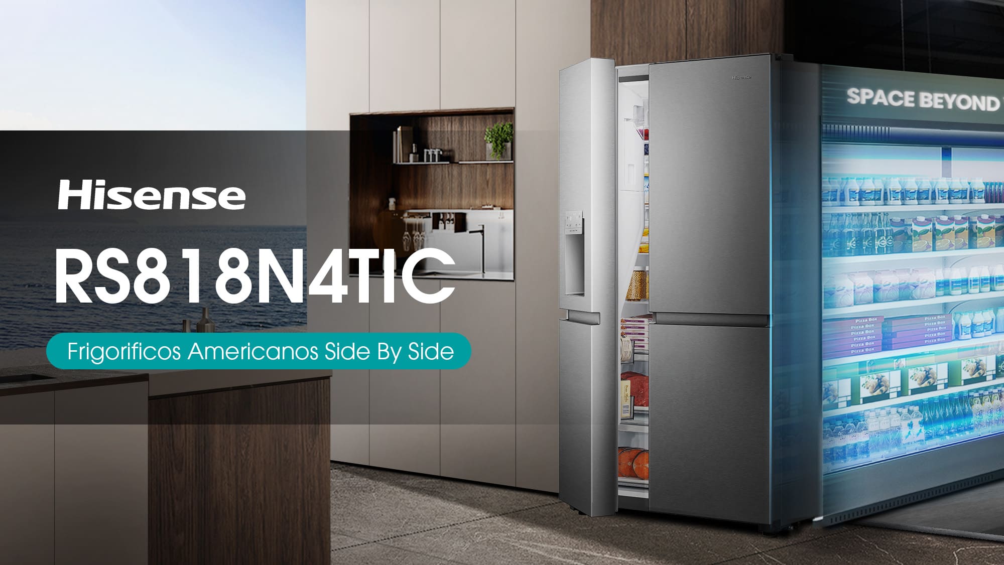 Hisense RS818N4TIC - Frigorífico Americano Side By Side, Clase C, 632L