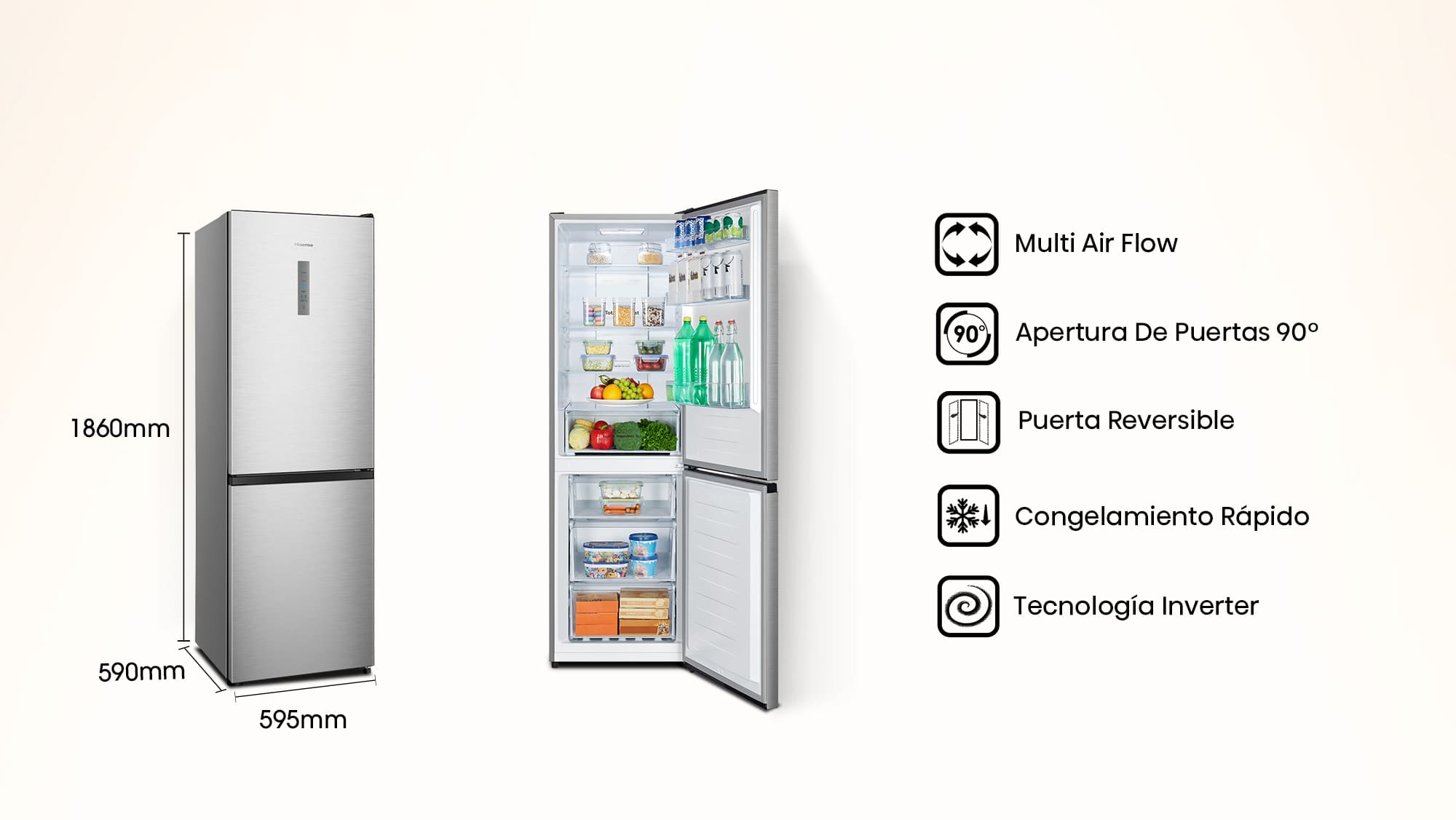 Hisense RB390N4BCC - Frigorífico Combi 2 Puertas,304L, Inox