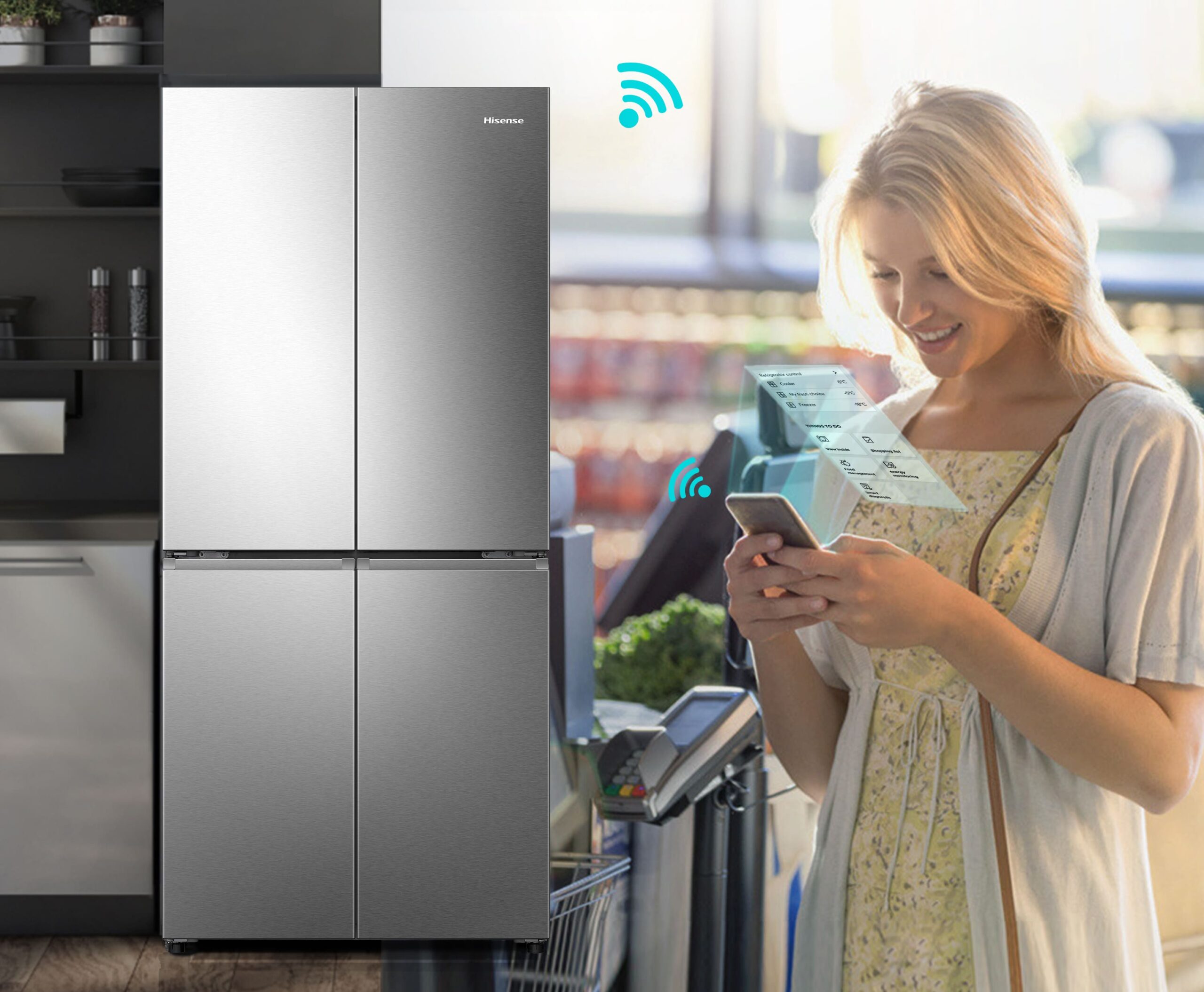 Hisense RQ5P470SAID - Frigorífico Americano 4 Puertas, Clase D , 483L, Inox